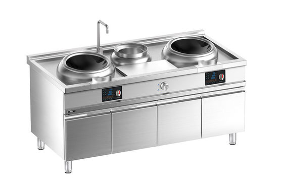 Floor Western Induction Double-wok Cooker and Bain Marie with Cabinet